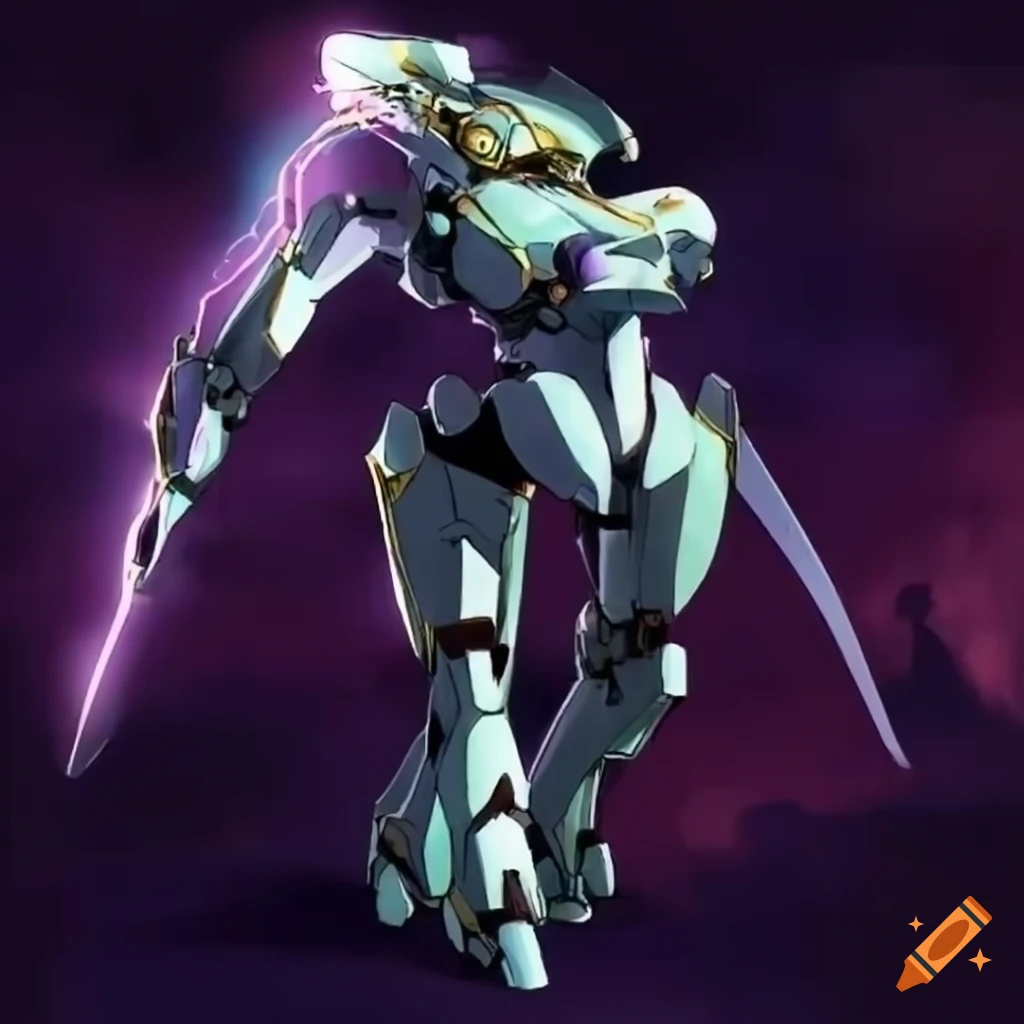 Light mech design inspired by code geass with female character on Craiyon