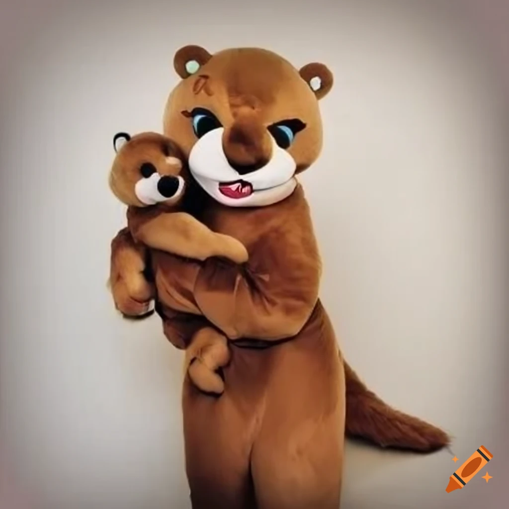 Mother wearing a full body cartoony otter mascot costume fursuit on Craiyon