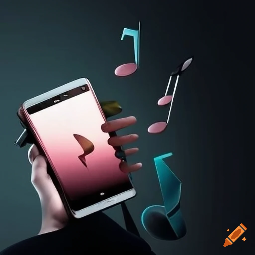 Smartphone emitting musical notes on Craiyon