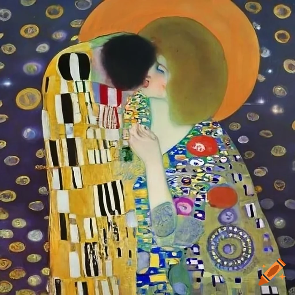 Gustav klimt's the kiss in a space setting on Craiyon