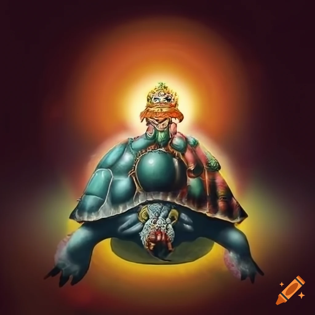 Hindu mythological concept of Kurma, the world turtle with an ...