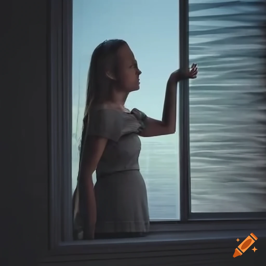 Woman looking out the window with an angry expression on Craiyon