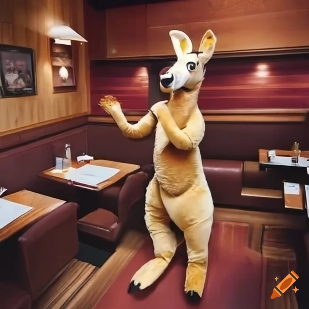Waitress in kangaroo mascot costume at outback steakhouse on Craiyon