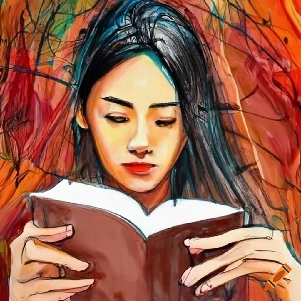 Abstract drawing of an asian woman storytelling on Craiyon