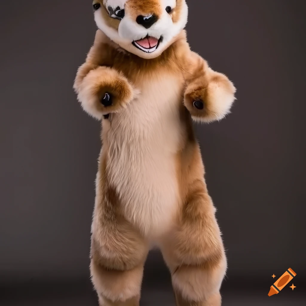 Male workers in full body cartoony brown otter fursuits at retail store ...