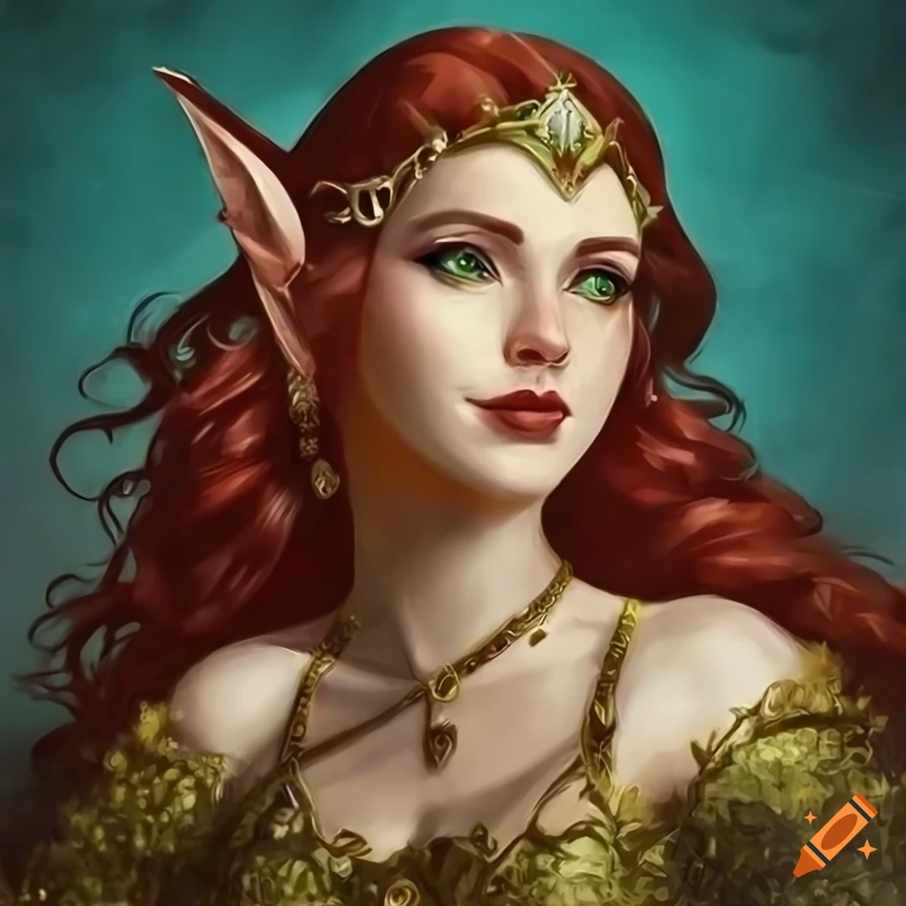Vintage fantasy illustration of an elf queen in 4k resolution on Craiyon