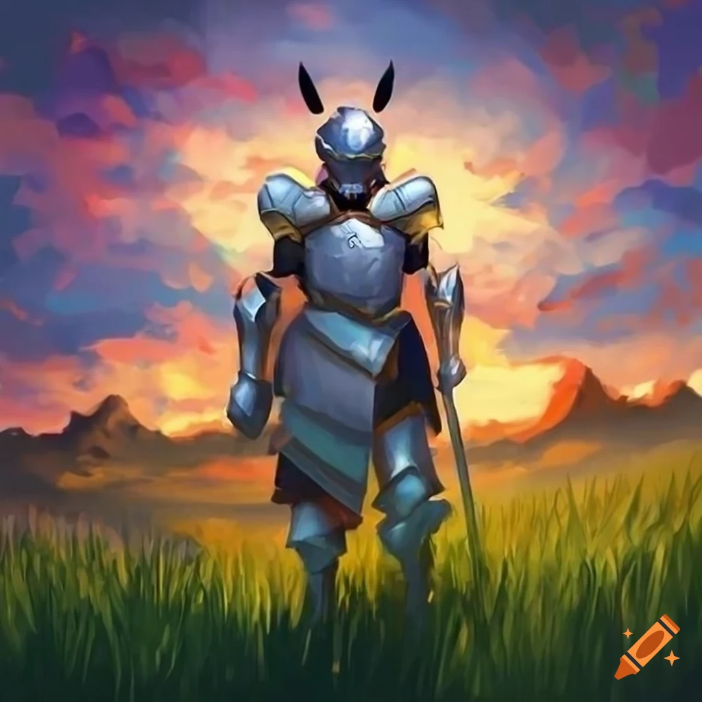 Canvas painting of pikachu wearing silver knight armor in epic scenery ...
