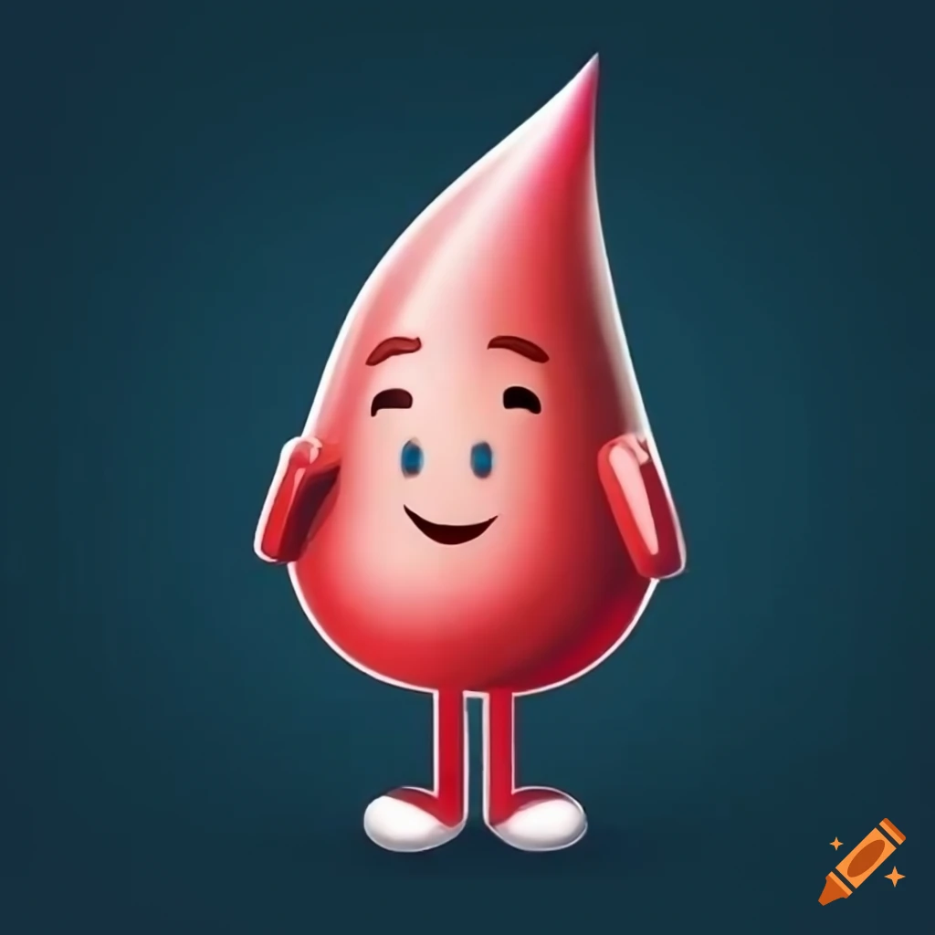 Cartoon blood drop character on Craiyon