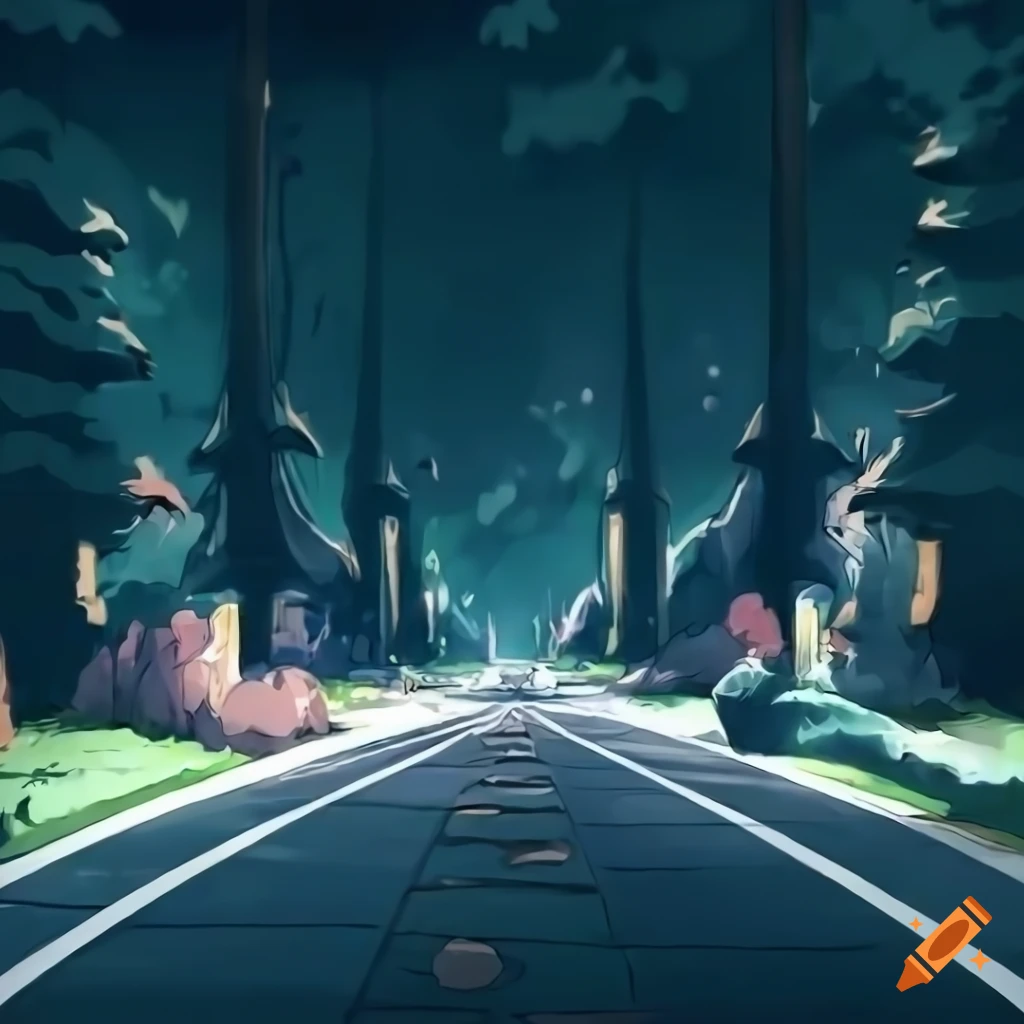 Anime road background on Craiyon