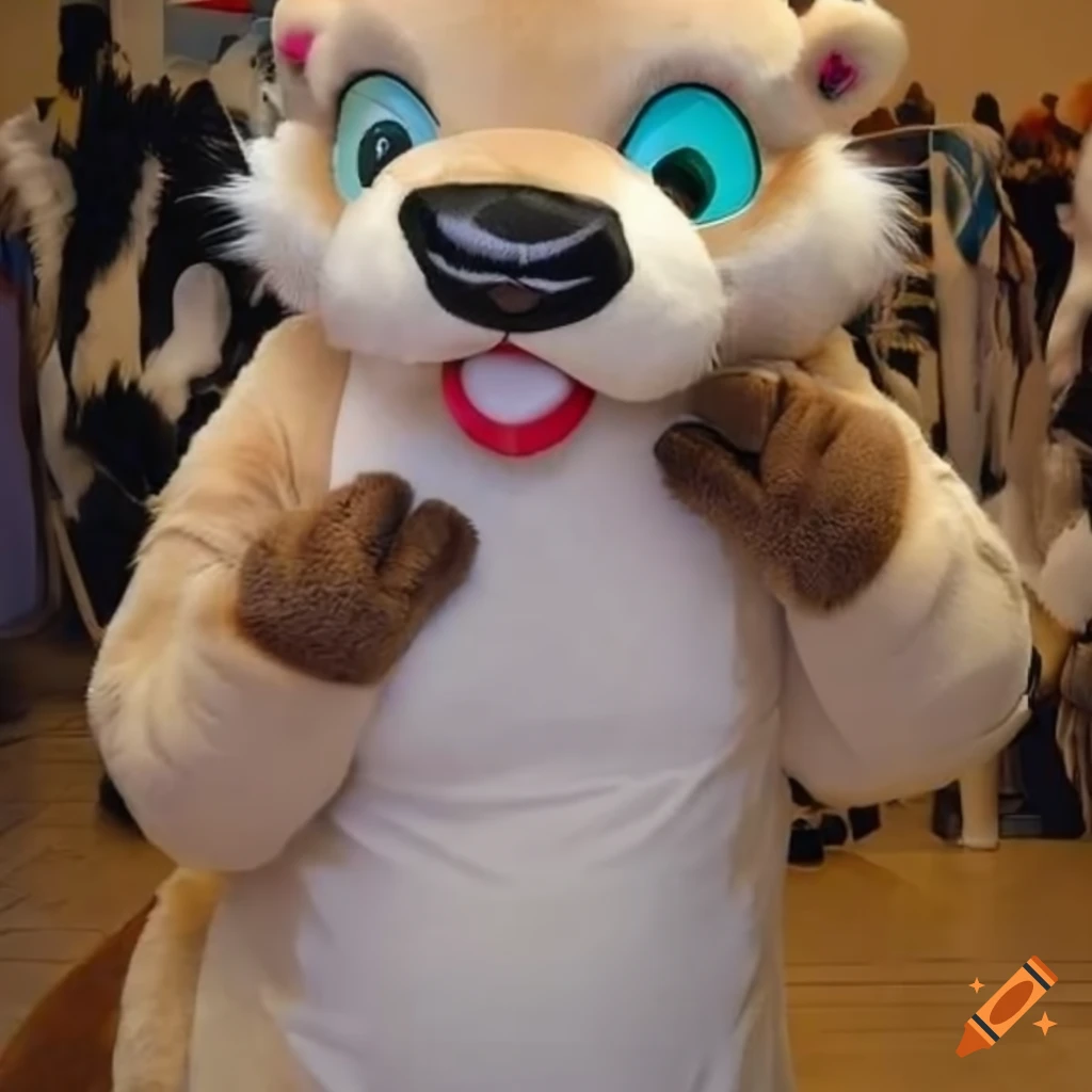 Mother wearing a full body cartoony otter mascot costume fursuit on Craiyon