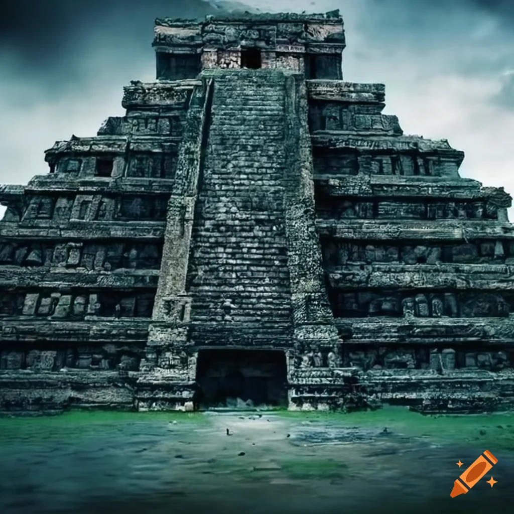 Half-destroyed ruins of an ancient Aztec temple in medieval style on ...