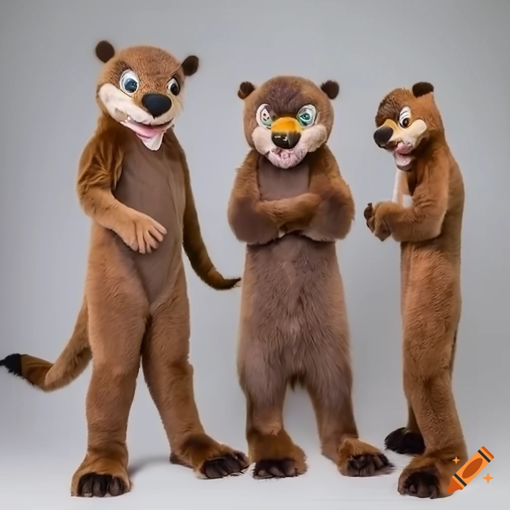 Male workers wearing brown otter fursuits at retail store on Craiyon