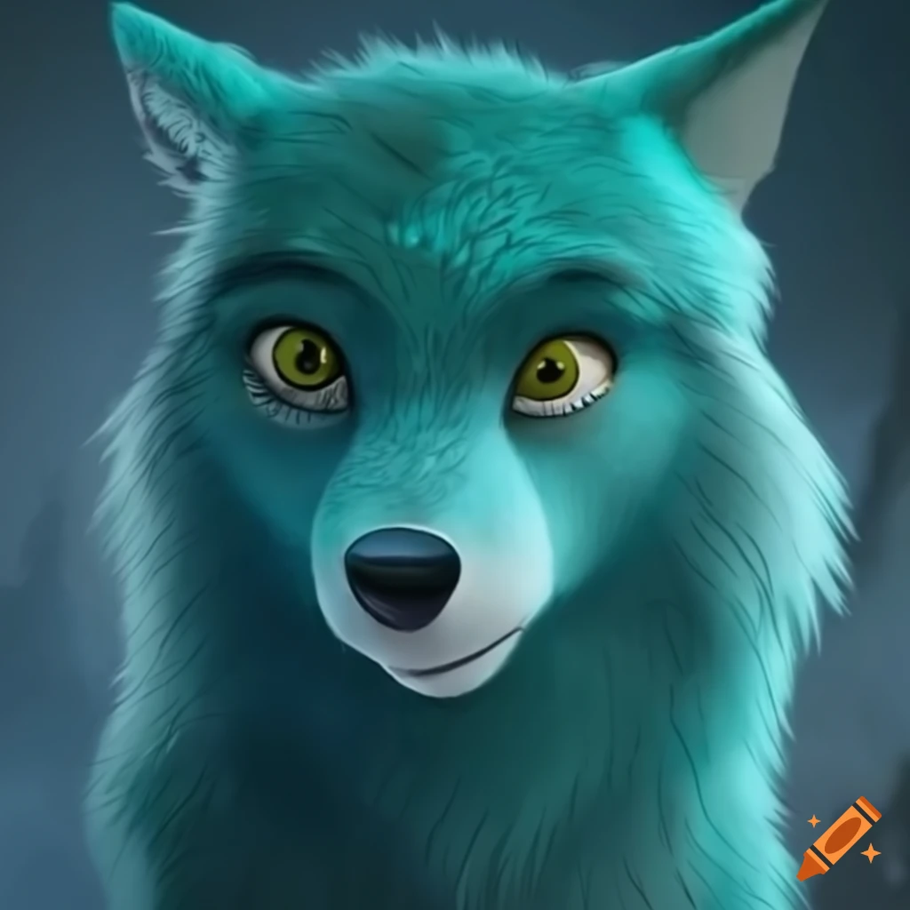 Teal fur wolf from wolfwalkers animation on Craiyon