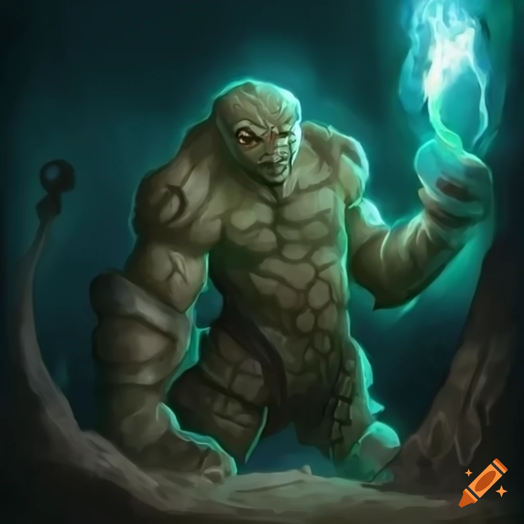 Jade golem punching with charged electricity in fantasy art style on ...