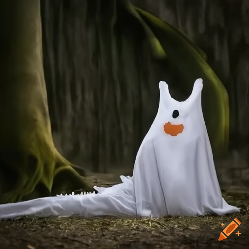 Alligator in a cute ghost costume for halloween on Craiyon