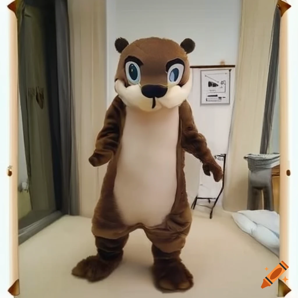 Baby wearing a cartoony otter mascot costume on Craiyon