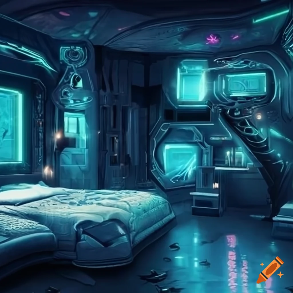 Sci-fi themed bedroom interior on Craiyon