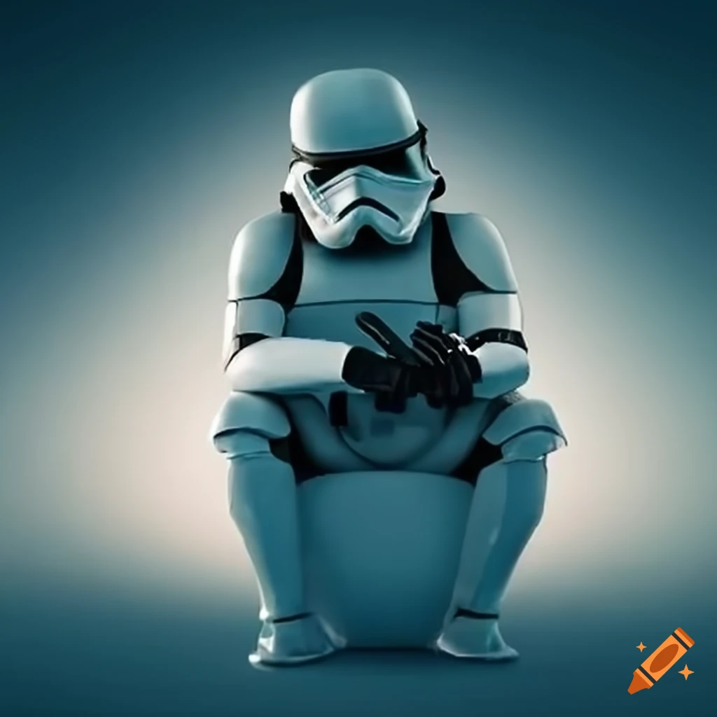 Storm trooper sitting on a toilet on Craiyon