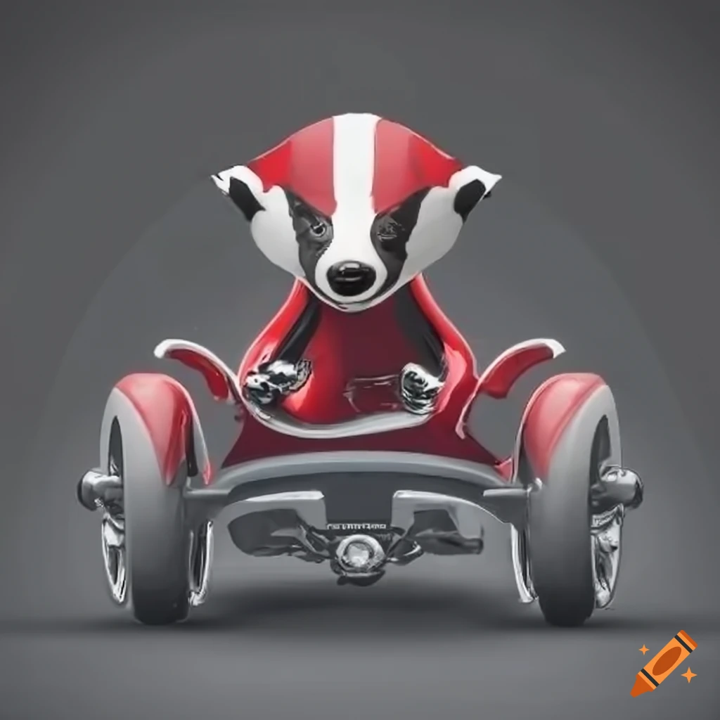 Badger riding a trike on the road with racing theme on Craiyon