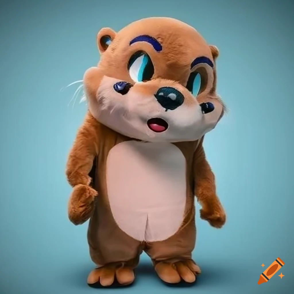Baby wearing a full body cartoony otter mascot costume fursuit on Craiyon