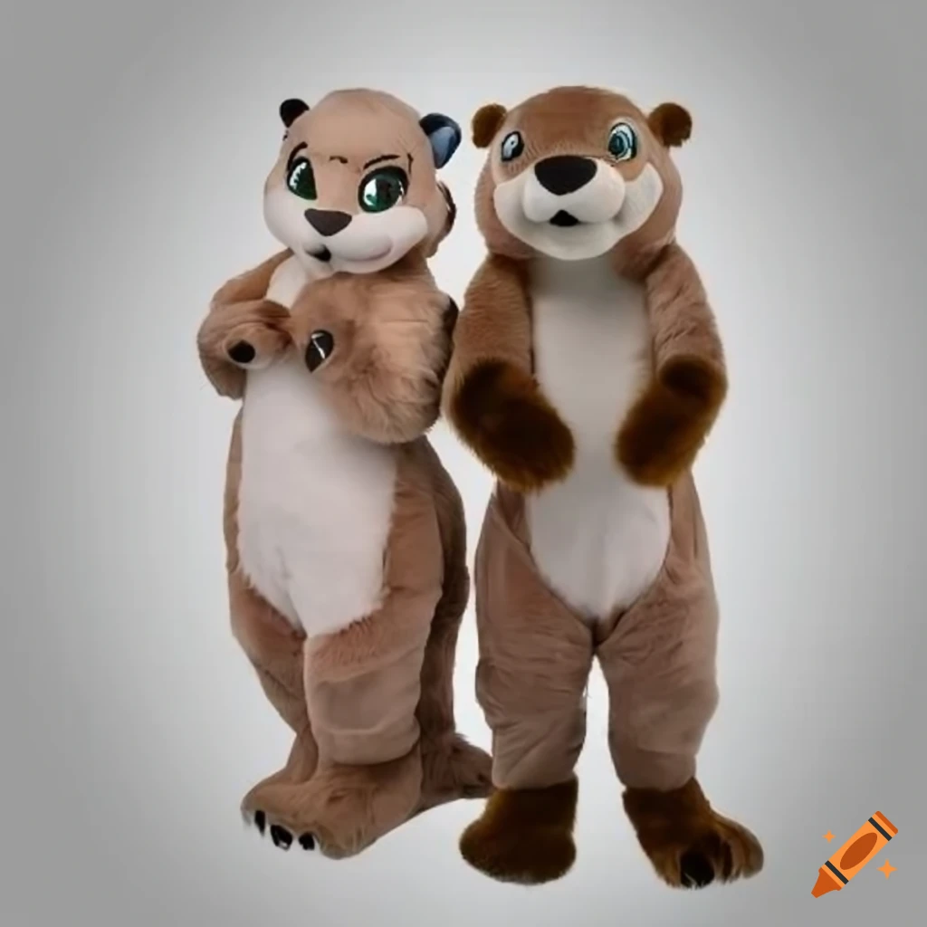 Mother wearing a full body otter mascot costume fursuit on Craiyon