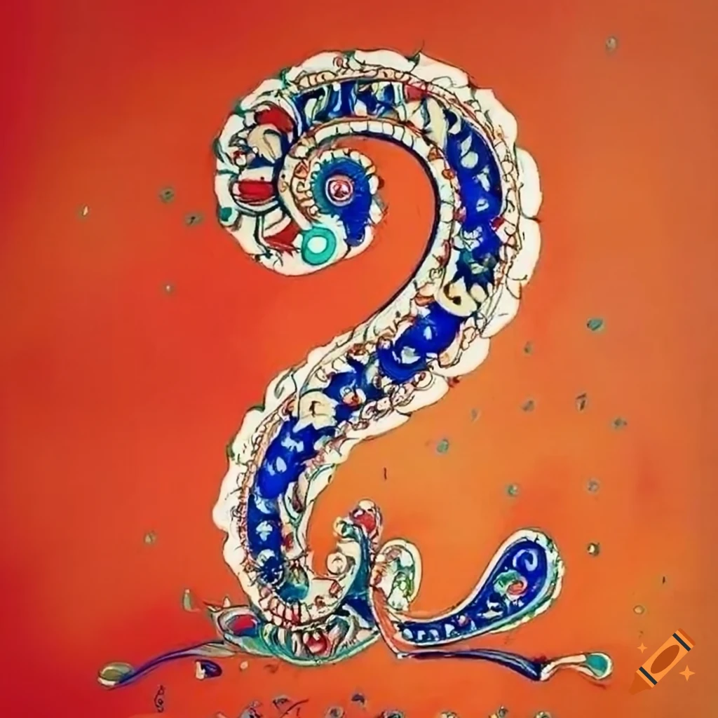 Kalamkari art depicting the alphabet in the word milan on Craiyon