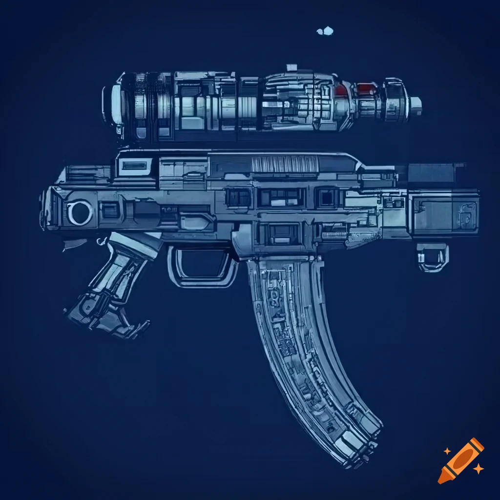 Detailed blueprint of sci-fi weapons system by gears of war engineers ...