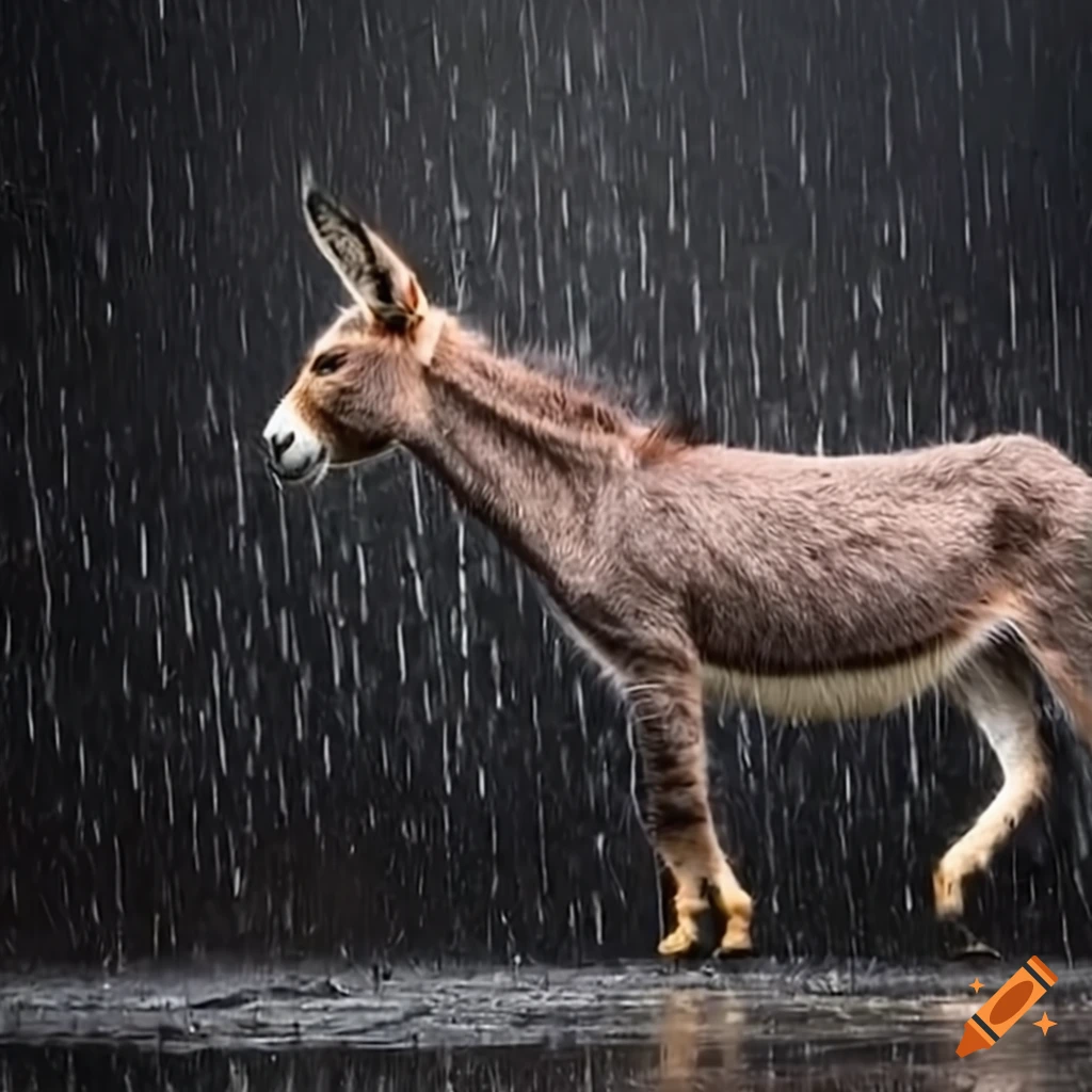 Cat riding a donkey in the rain on Craiyon