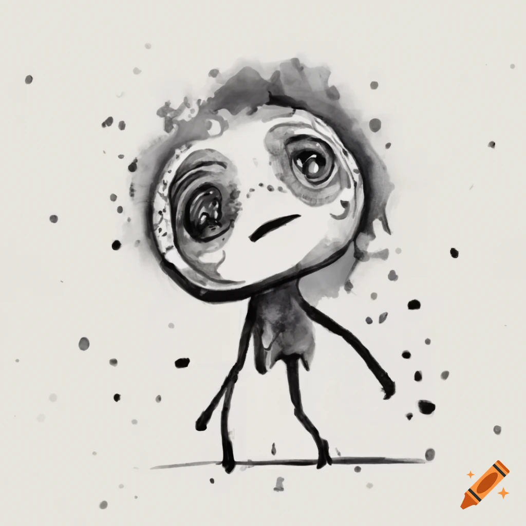 Cute bewildered stick figure in a black and white drawing on Craiyon