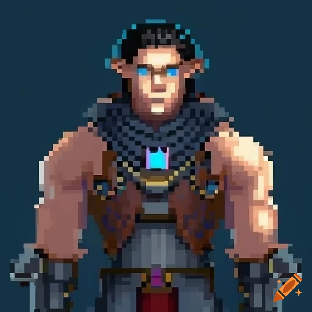 Imposing figure with jet-black hair and intense blue eyes on Craiyon