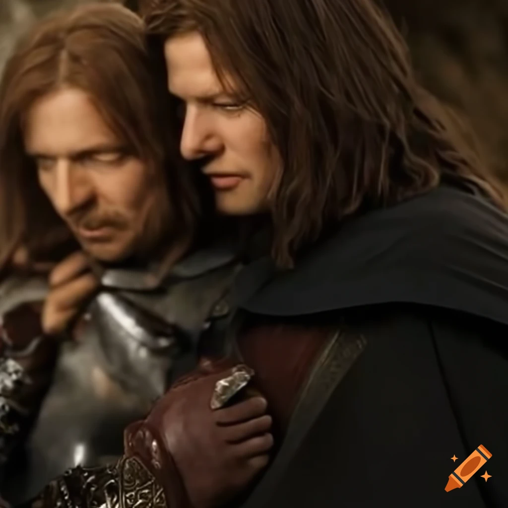 Boromir and faramir embracing on Craiyon