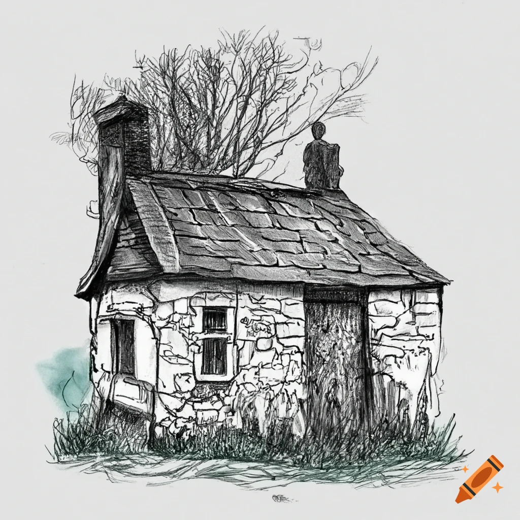 Simple line drawing of a humble cottage on Craiyon