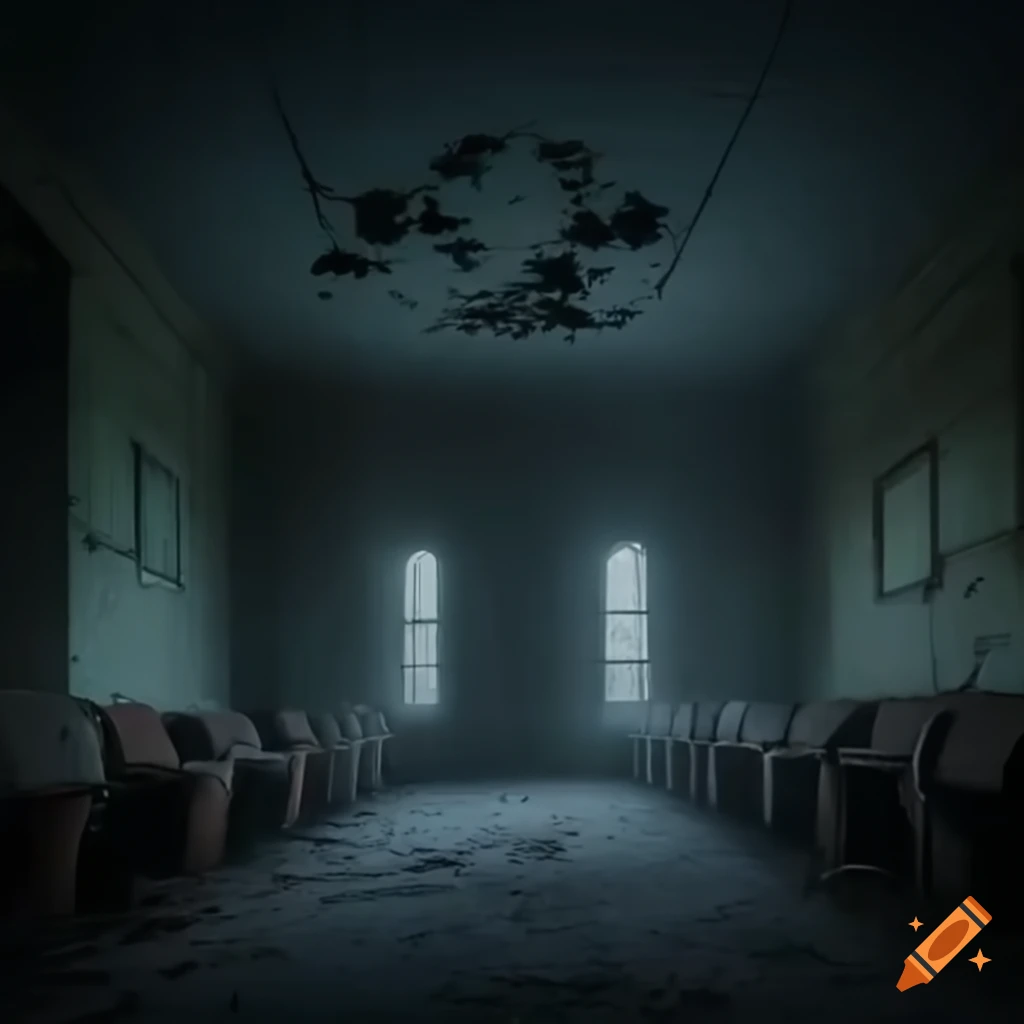 Abandoned conference room filled with fog on Craiyon