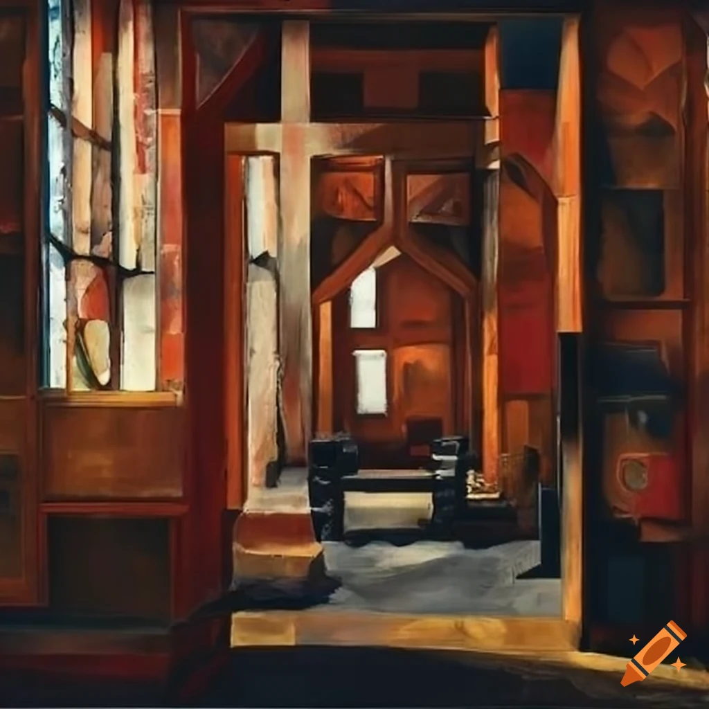 Interior of a large victorian factory with cubism style on Craiyon