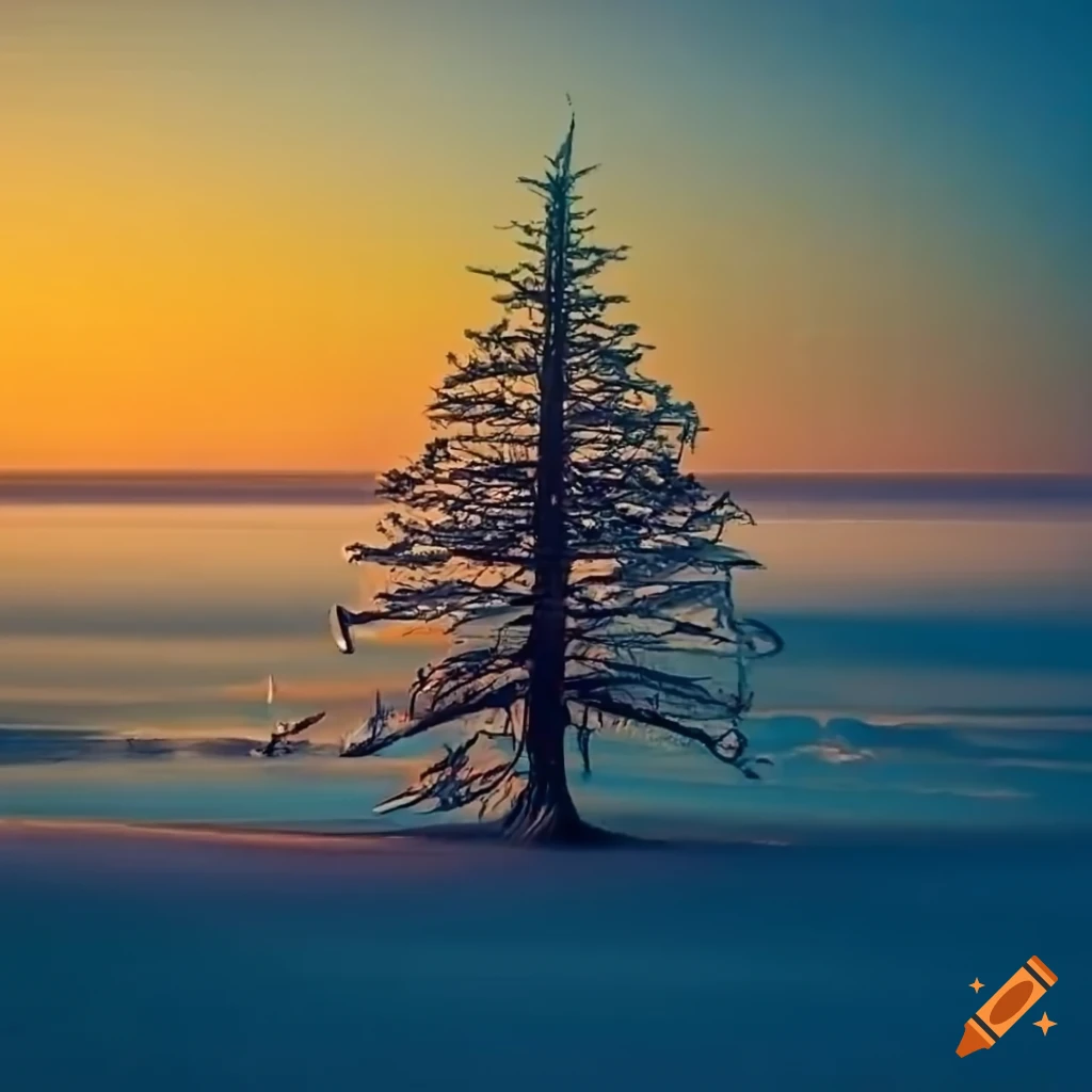 Melting ice on trees as the sun rises in early spring on Craiyon