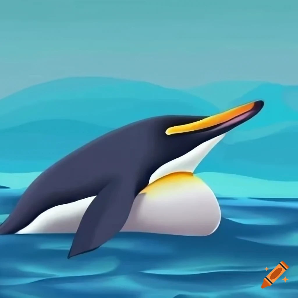 Penguin and whale hybrid creature illustration on Craiyon