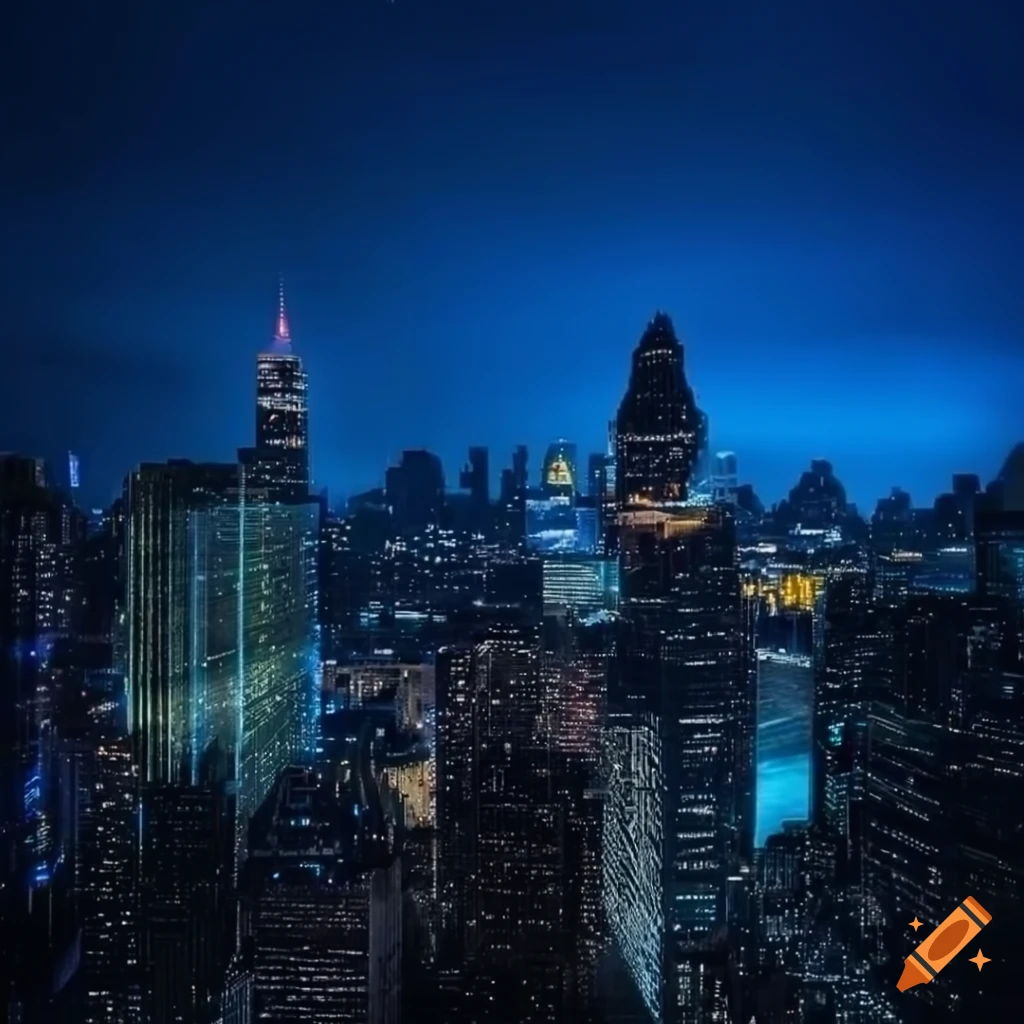 Neon-lit cityscape with celestial goddess and mesmerizing sculptures in ...