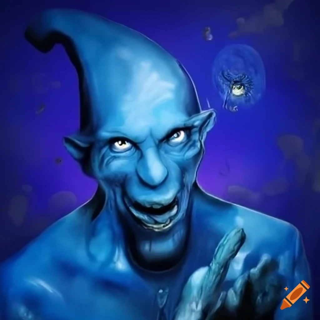 Blue wizard bloated from a delicious meal on Craiyon