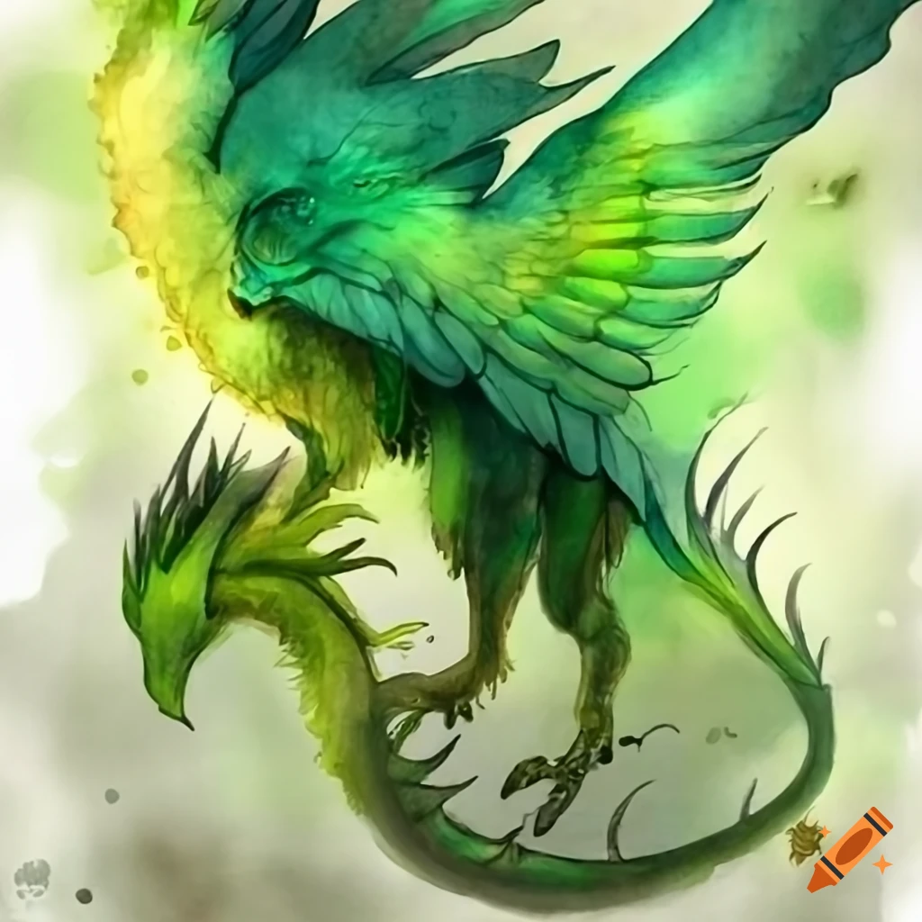 Green griffin dragon hybrid creature on Craiyon