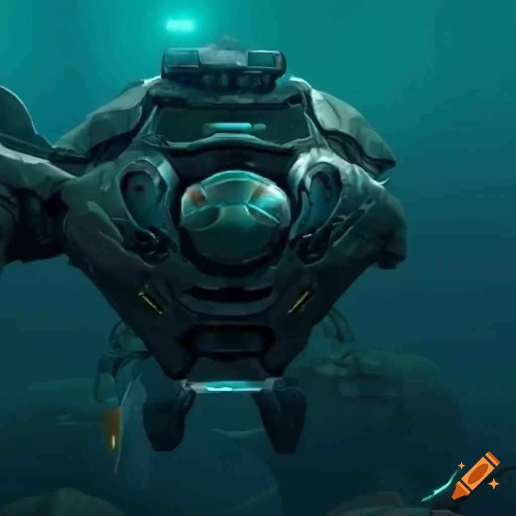 Sleek and powerful mech in the Subnautica series on Craiyon