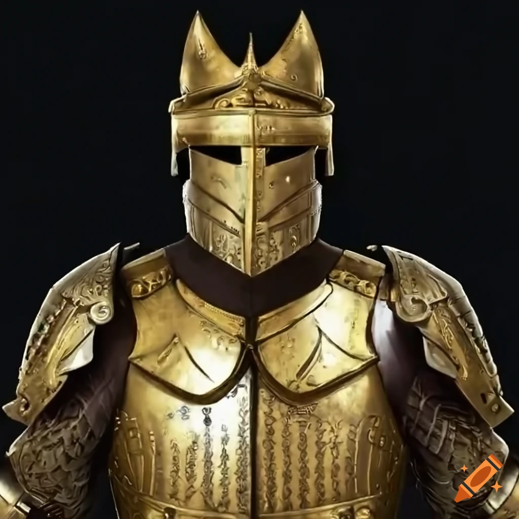 Photorealistic image of a medieval king in golden armor on Craiyon