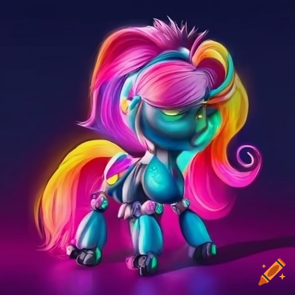 Colorful and detailed artwork of a cute my little pony robot on Craiyon