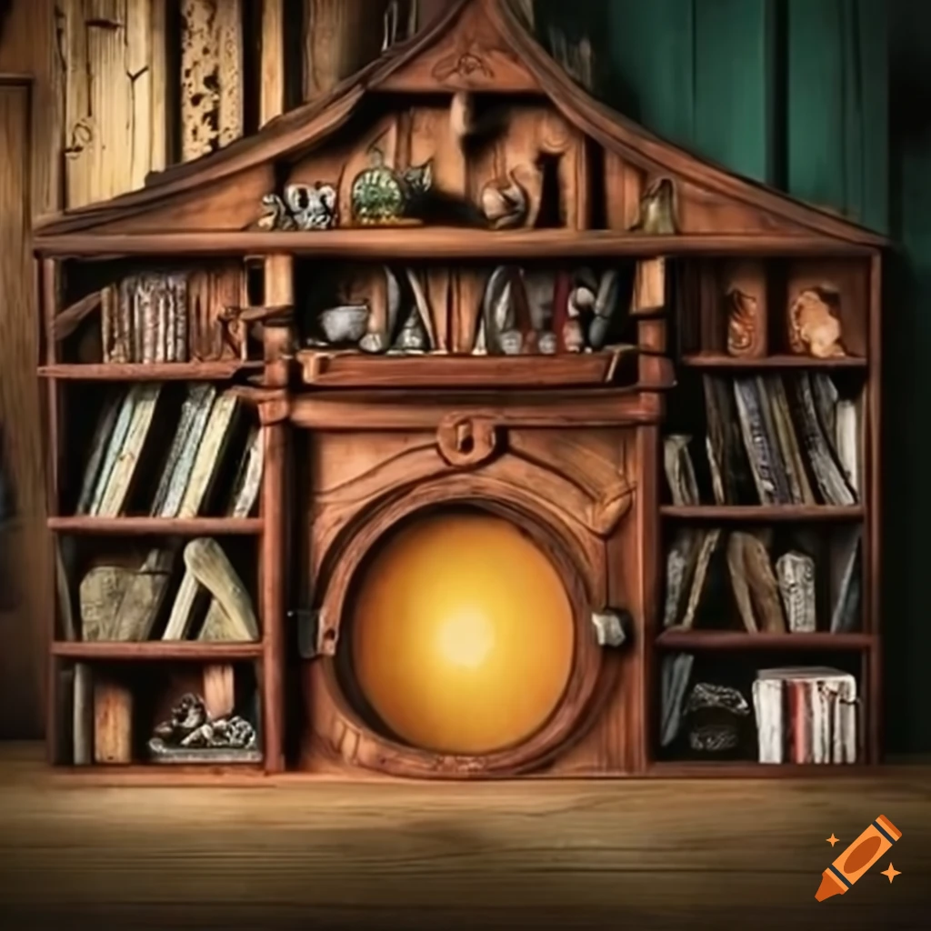 Hobbit themed bookshelf on Craiyon