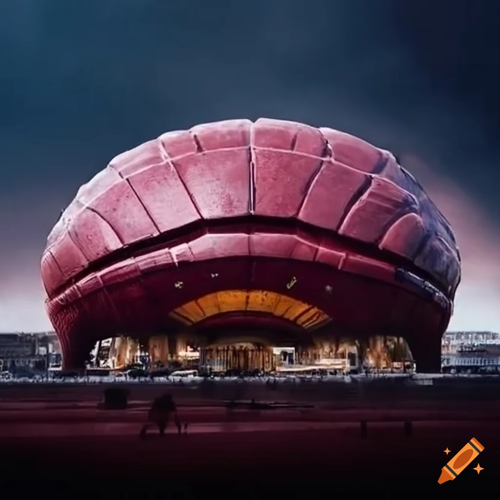 Nfl stadium resembling a giant maroon turtle shell with entrance at the ...