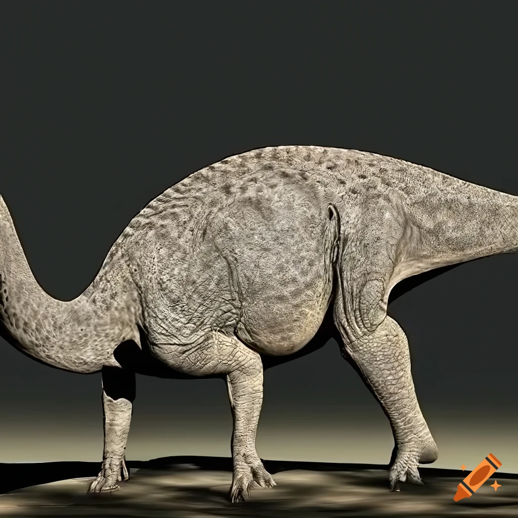 Colorful hadrosaurus dinosaur with detailed skin texture in warm ...