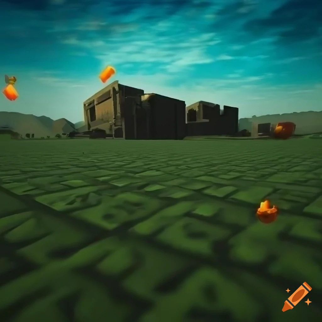 Super mario 64 blasting bullet factory landscape on Craiyon