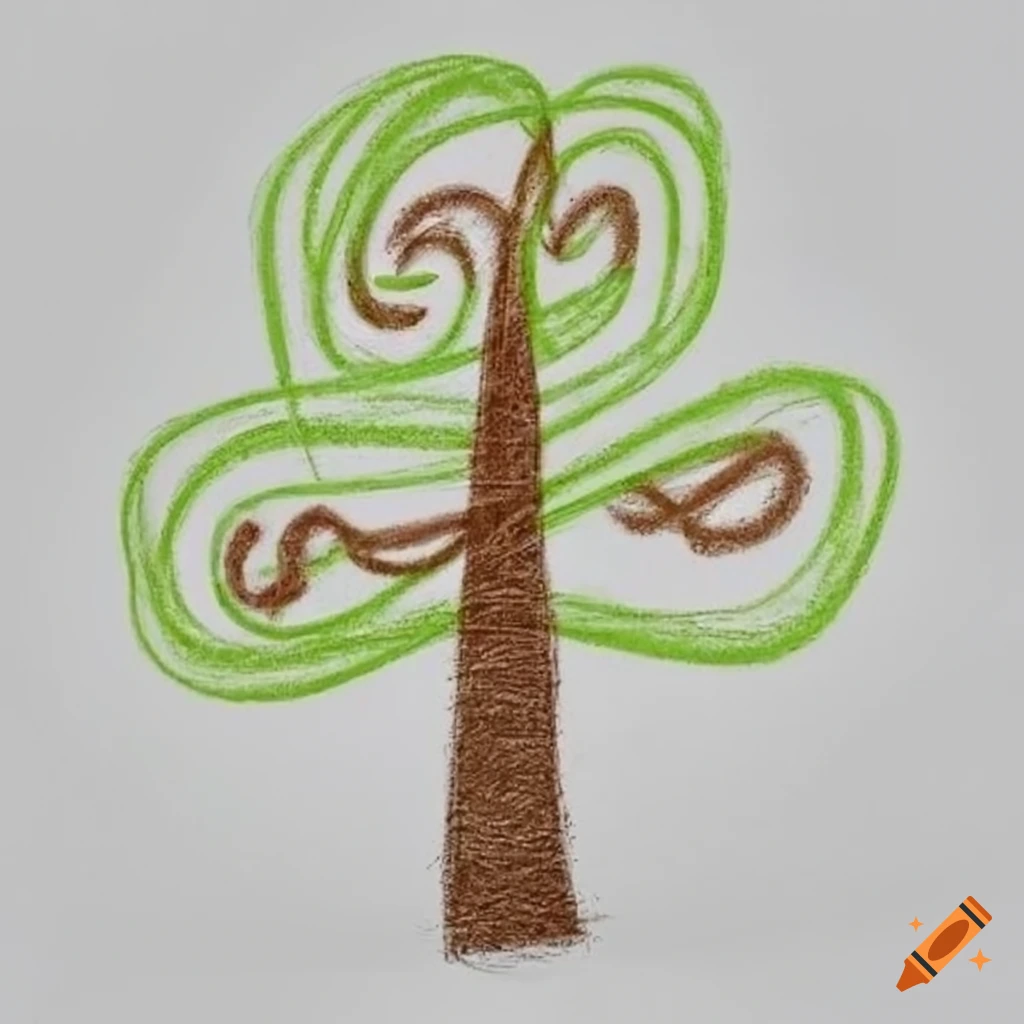 Green scribble tree with a brown stem on a white background on Craiyon