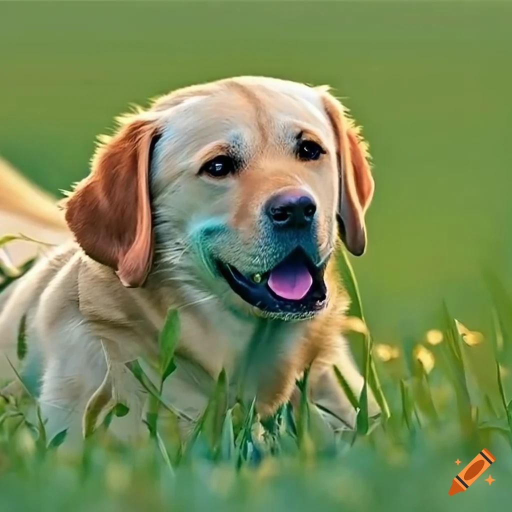 Happy golden lab in a meadow on Craiyon