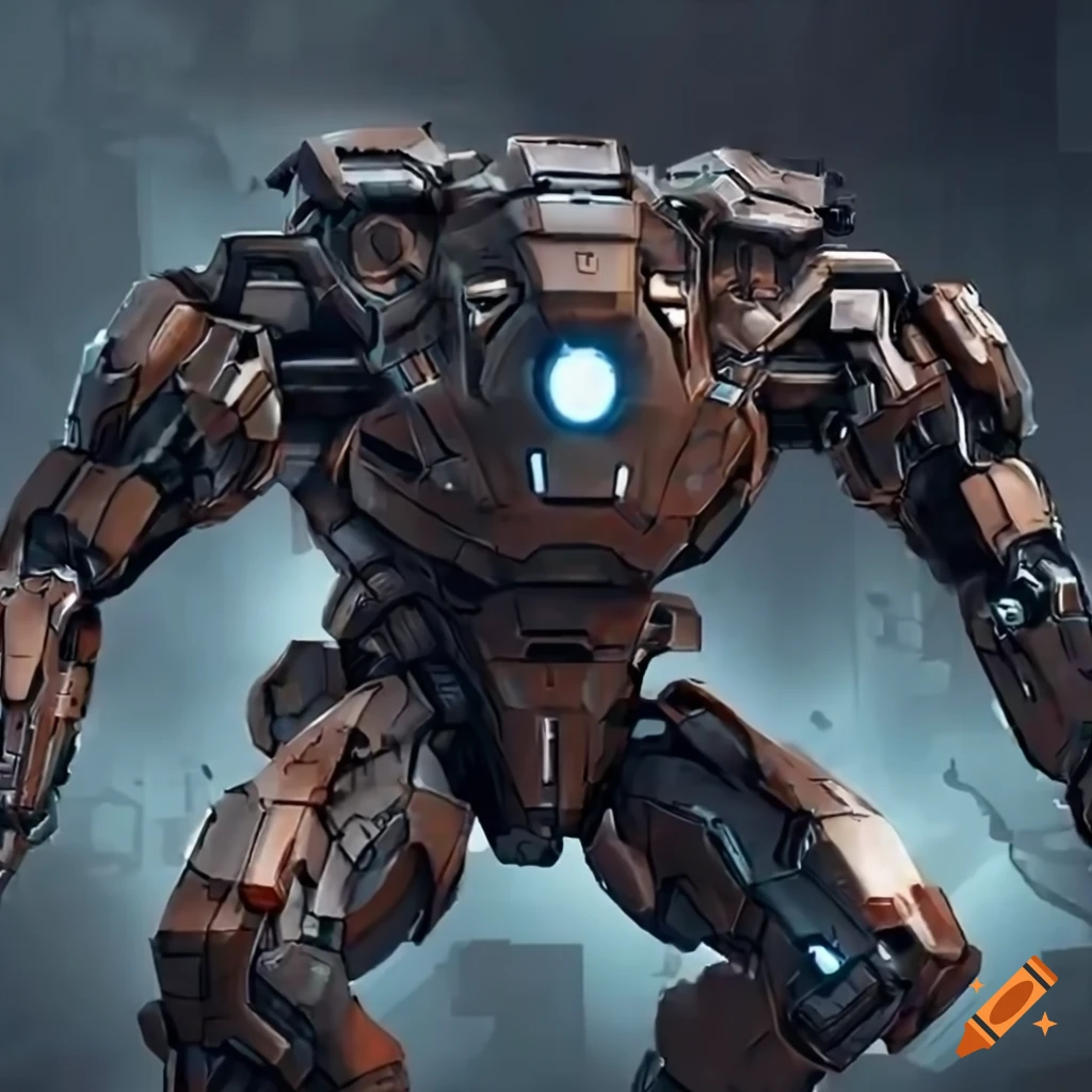 Sleek and powerful mech suit with an athletic lead preparing for action ...