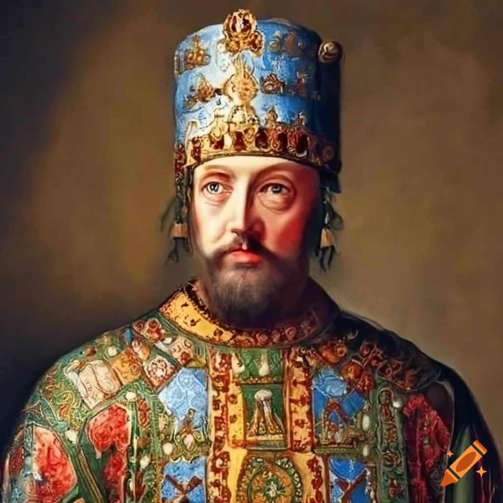 Byzantine-style portrait of a Polish tsar in 15th century Russian robes ...